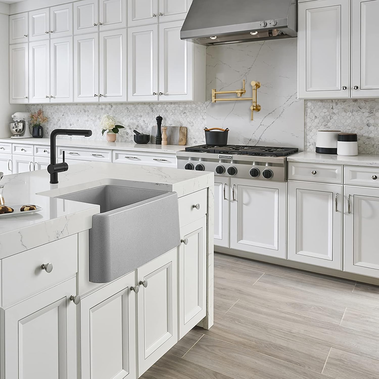 Buy Lava Odoro Brushed Gold Pot Filler Faucet, Modern Brass Pot Filler ...