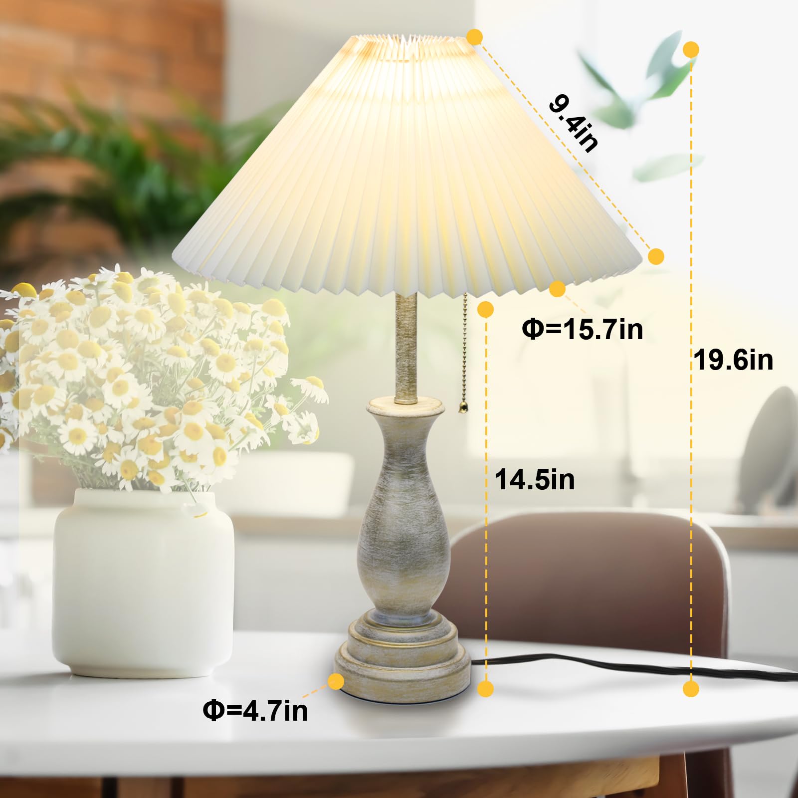 Farmhouse Table Lamp with Pull Chain Switch Control 3-Way Dimmable ...