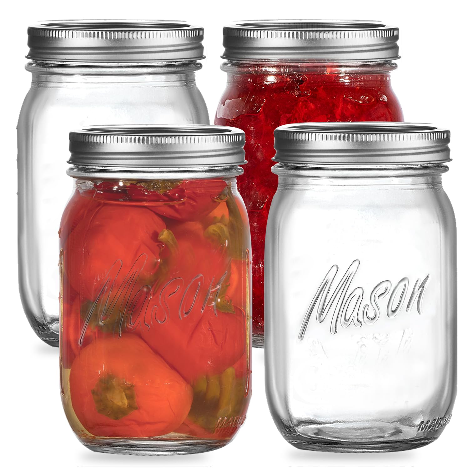 Amazon.com: Regular Mouth Mason Jars 16 oz. (4 Pack) - Pint Size Jars ...
