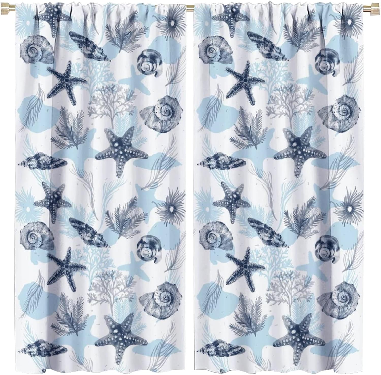 Amazon.com: Starfish Theme Window Curtains Blue White Sea Starfish ...