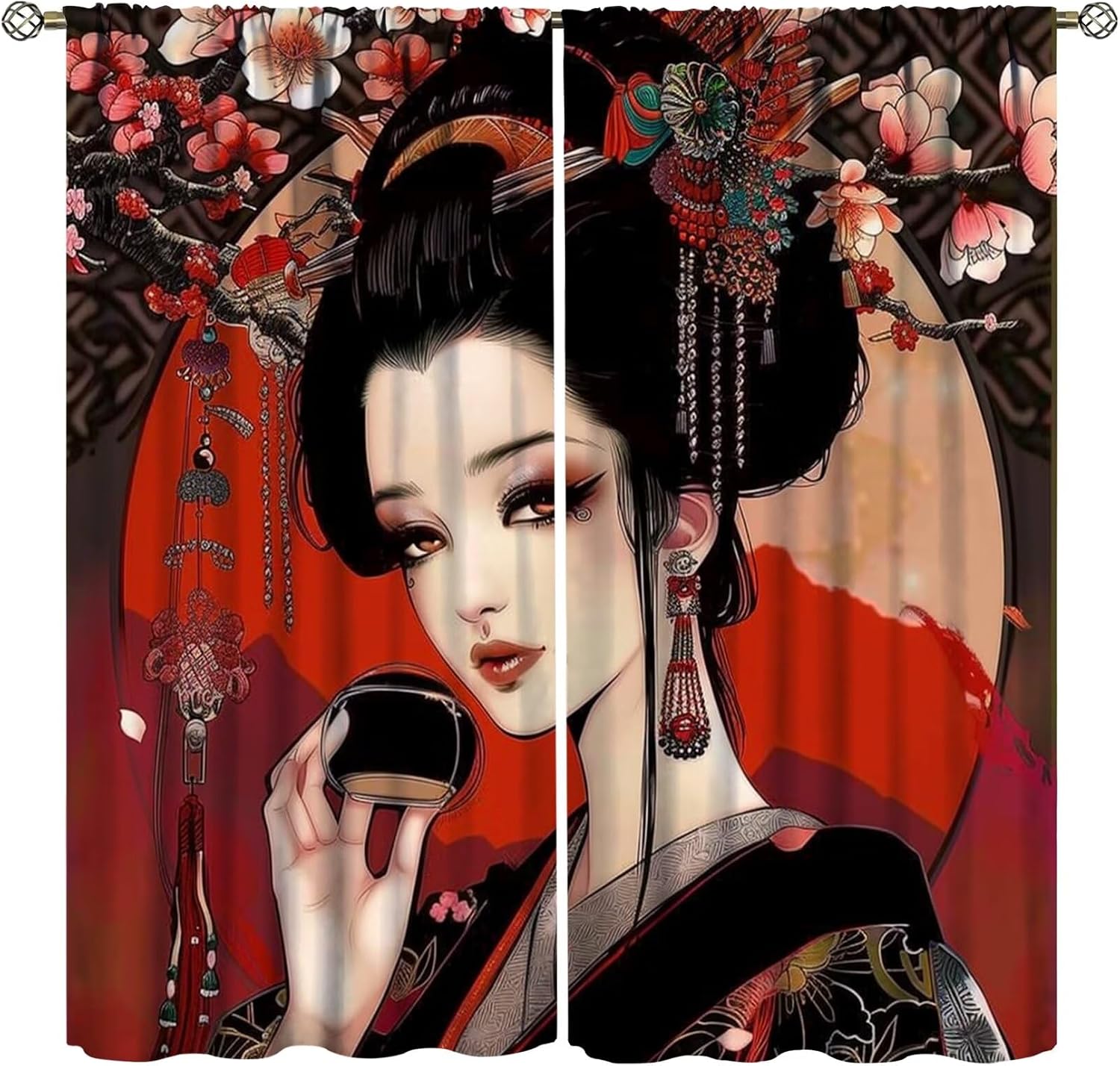 Amazon.com: ZhiRain Japanese Geisha Curtains Cherry Blossoms Woman ...