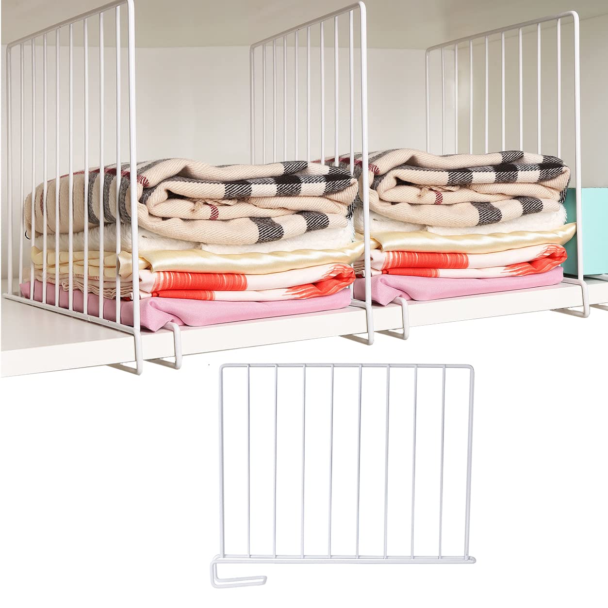 Buy LIKEUDO Pack of 3 White Metal Wardrobe Shelf Dividers Kitchen Shelf ...