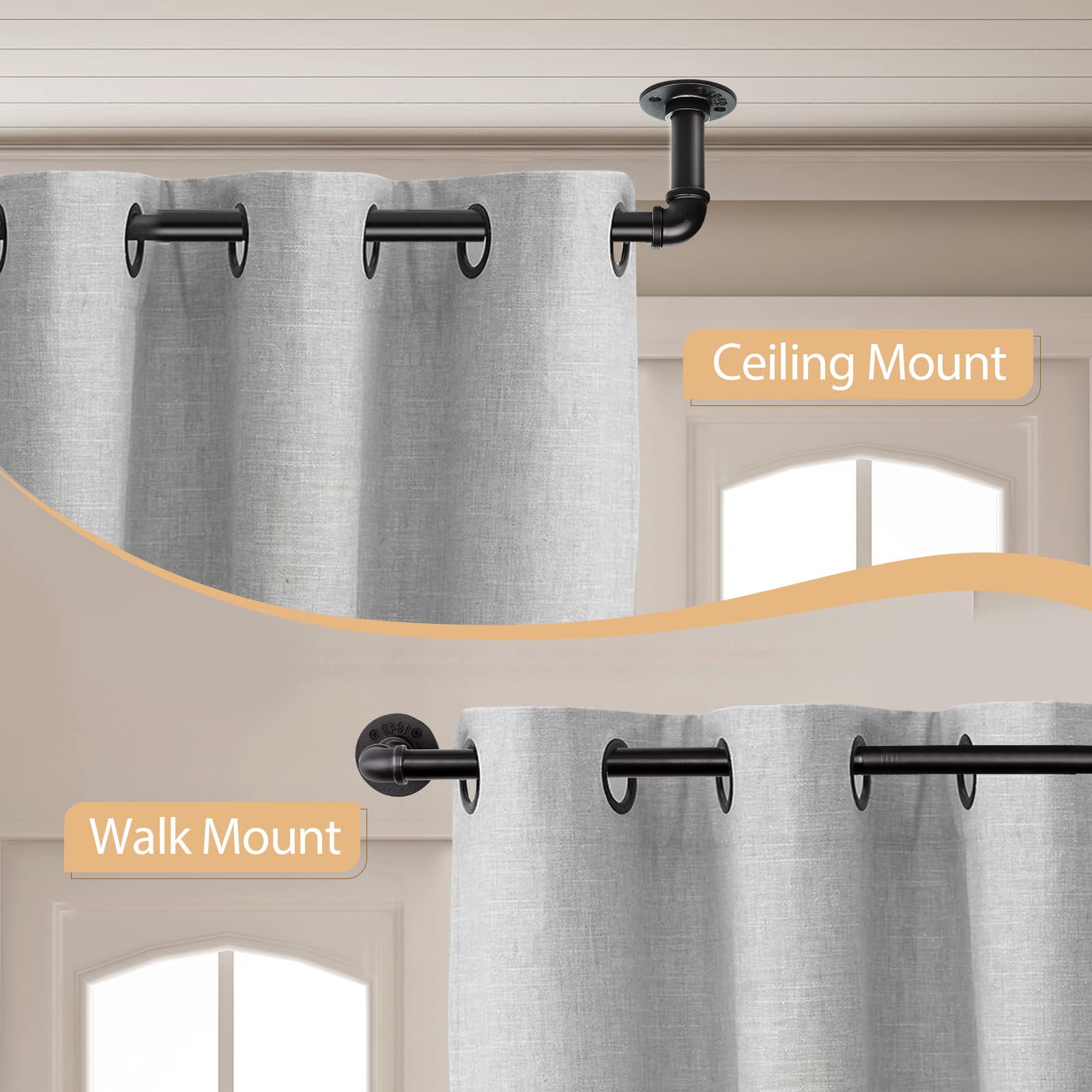 Curtain Rods for Windows 66 to 120, Outdoor Curtain Rod, Industrial ...