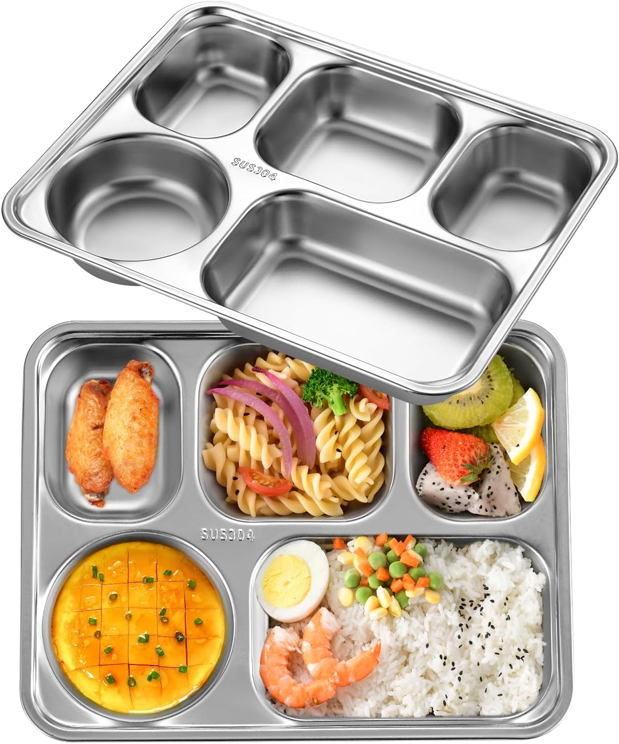 Amazon.com | Tebery 3 Pack Stainless Steel Rectangular Divided Plates ...