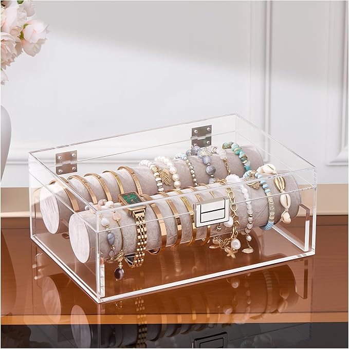 Lolalet Acrylic Bracelet Organizer Box, Clear Jewelry Display Holder ...
