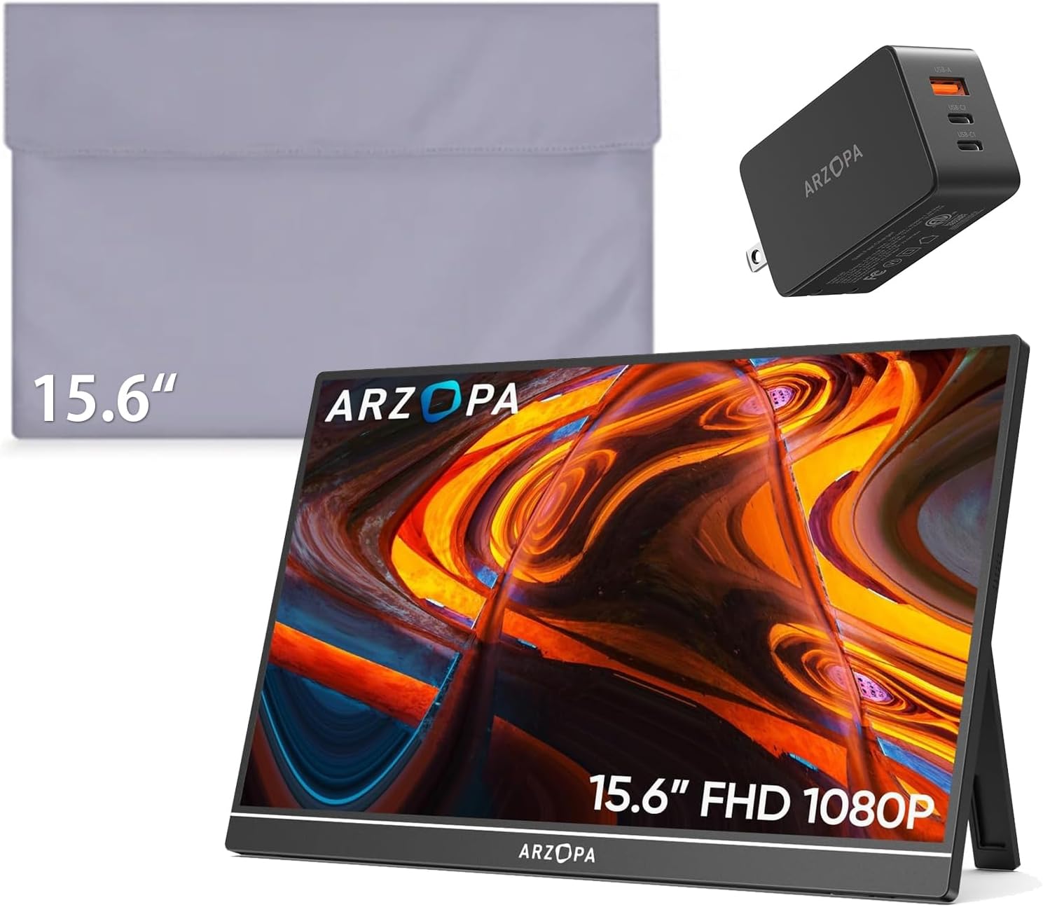 Amazon.com: ARZOPA 15.6 Portable Monitor & Sleeve Bag & 65W USB C ...
