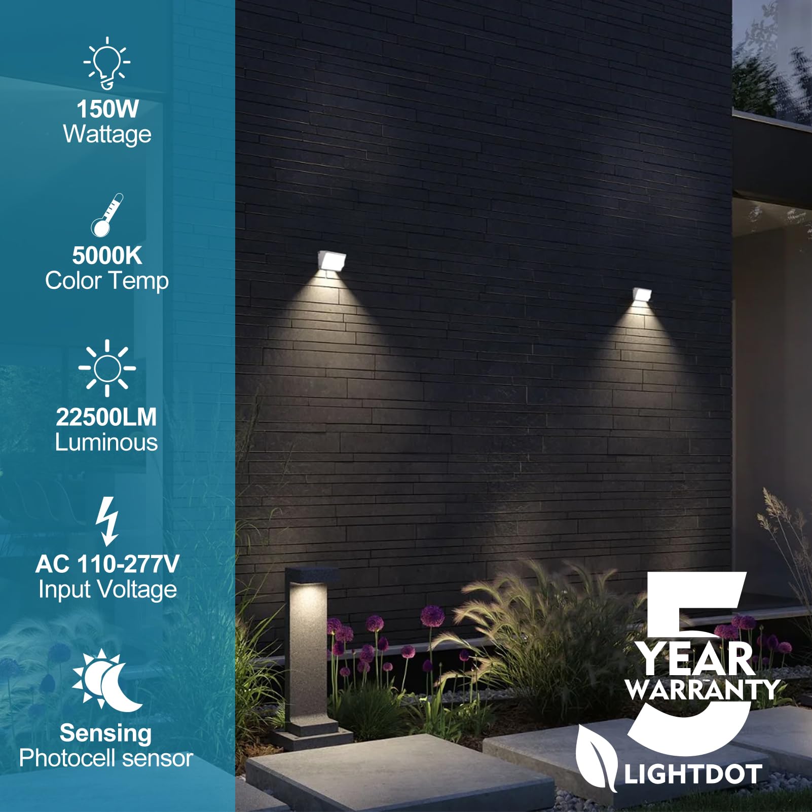 Lightdot 150W LED Wall Pack Lights with Photocell, 22500Lm[Eqv.1300W ...