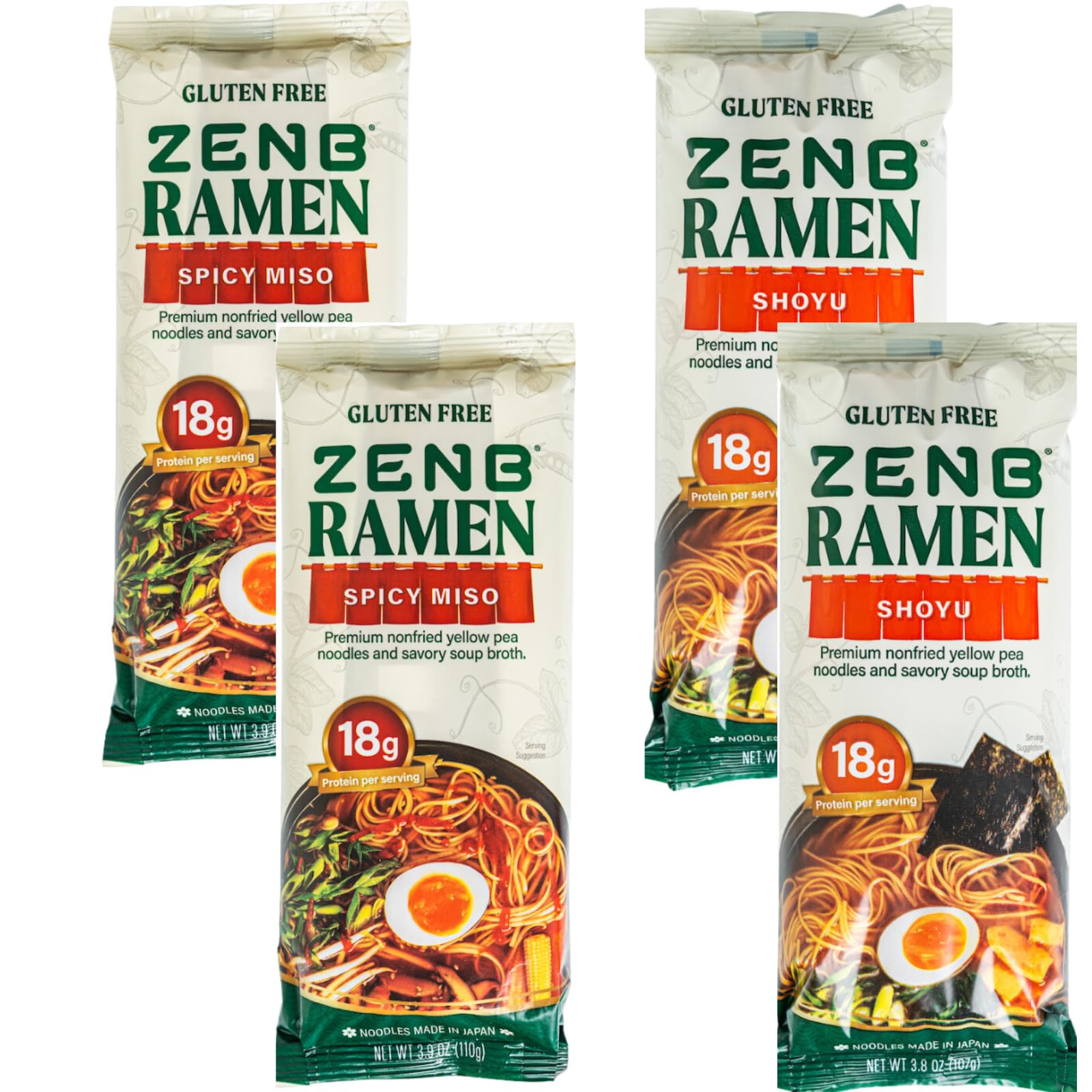 Amazon.com: ZENB Premium Gluten-Free Ramen Noodle Variety 4 Pack with Broth- 100% Yellow Pea ...