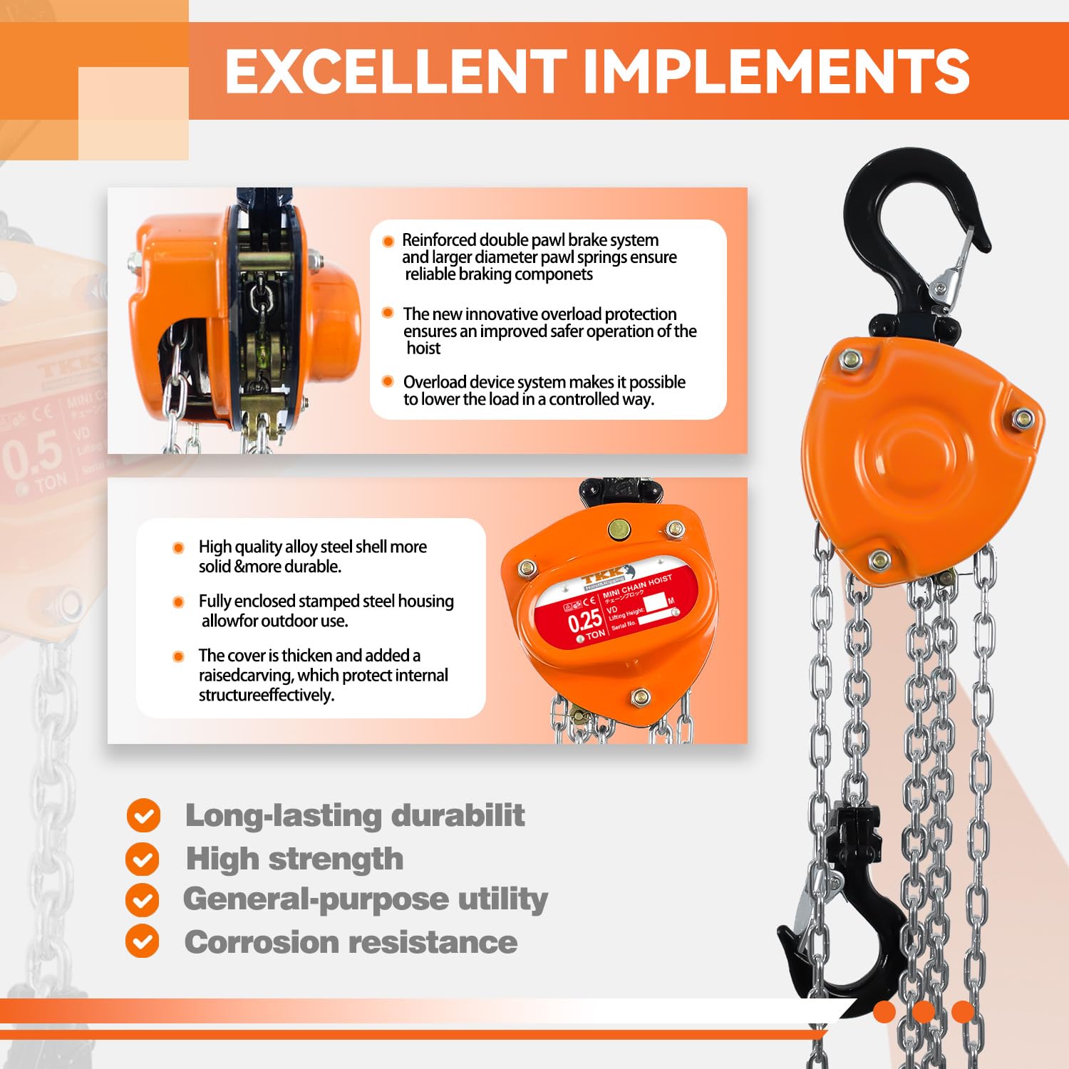 Snapklik.com : TKK 550lbs Chain Hoist 1/4 Ton - 10FT Chain Mini Hand Hoist