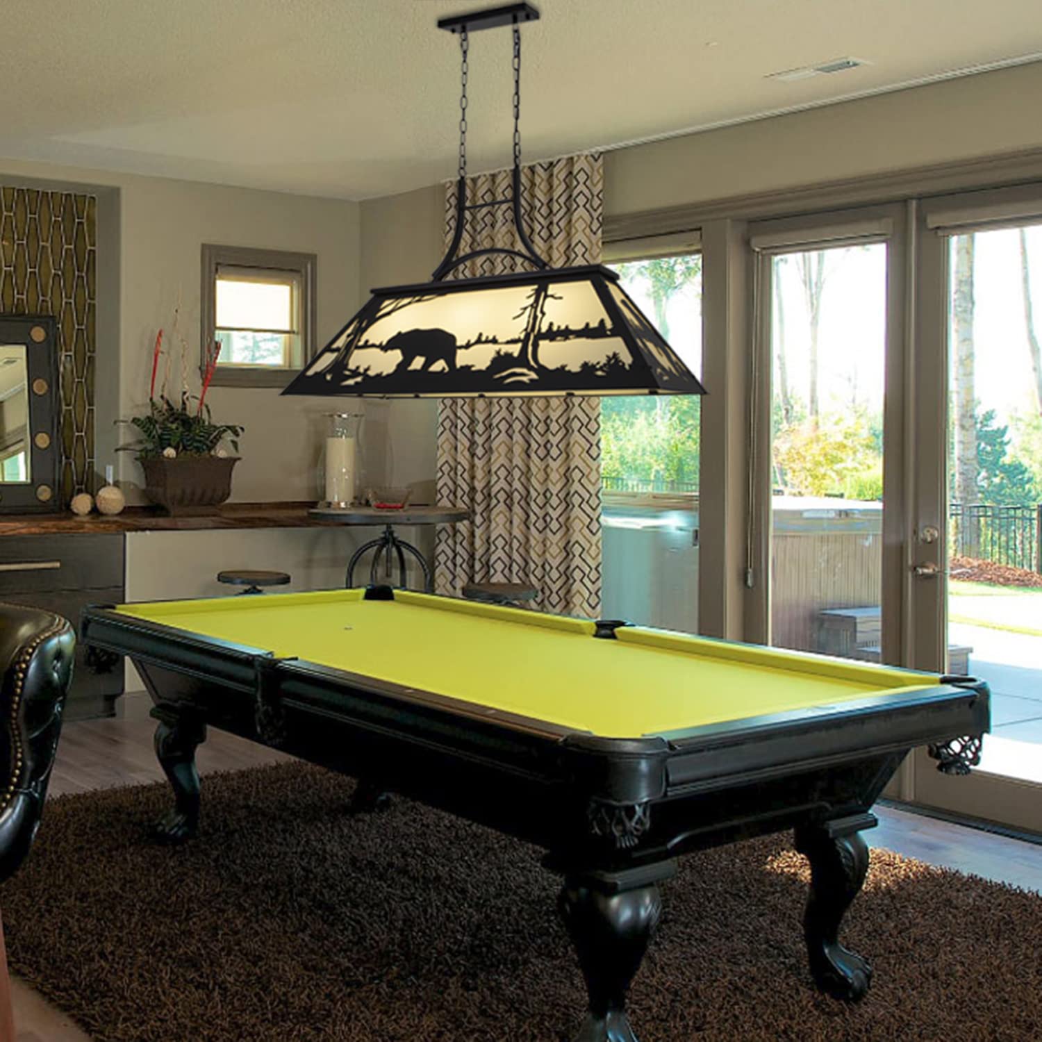Wellmet Tiffany Pool Table Light 3 Lights, Rustic Bear Chandelier for ...