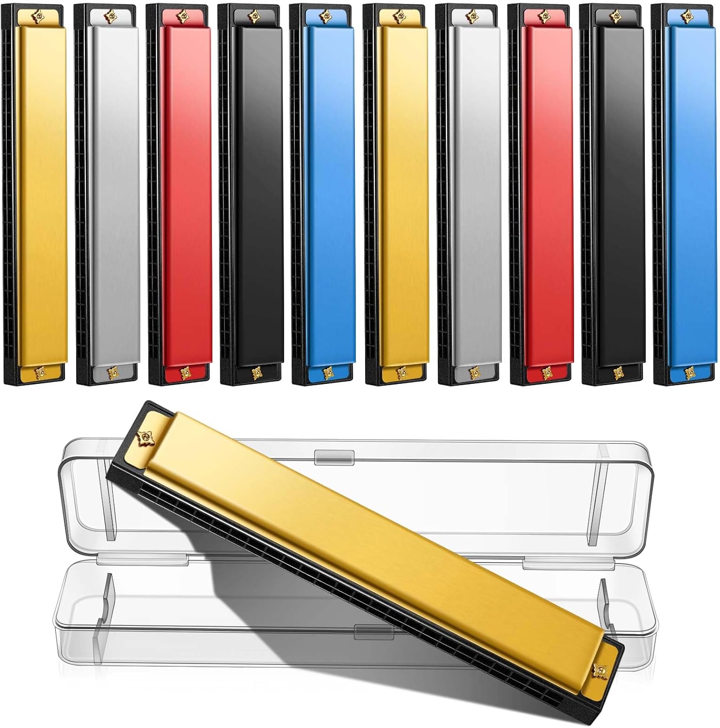 Amazon.com: Lukmaa 10 Pcs Harmonica Set Titanium Color Harmonica with ...