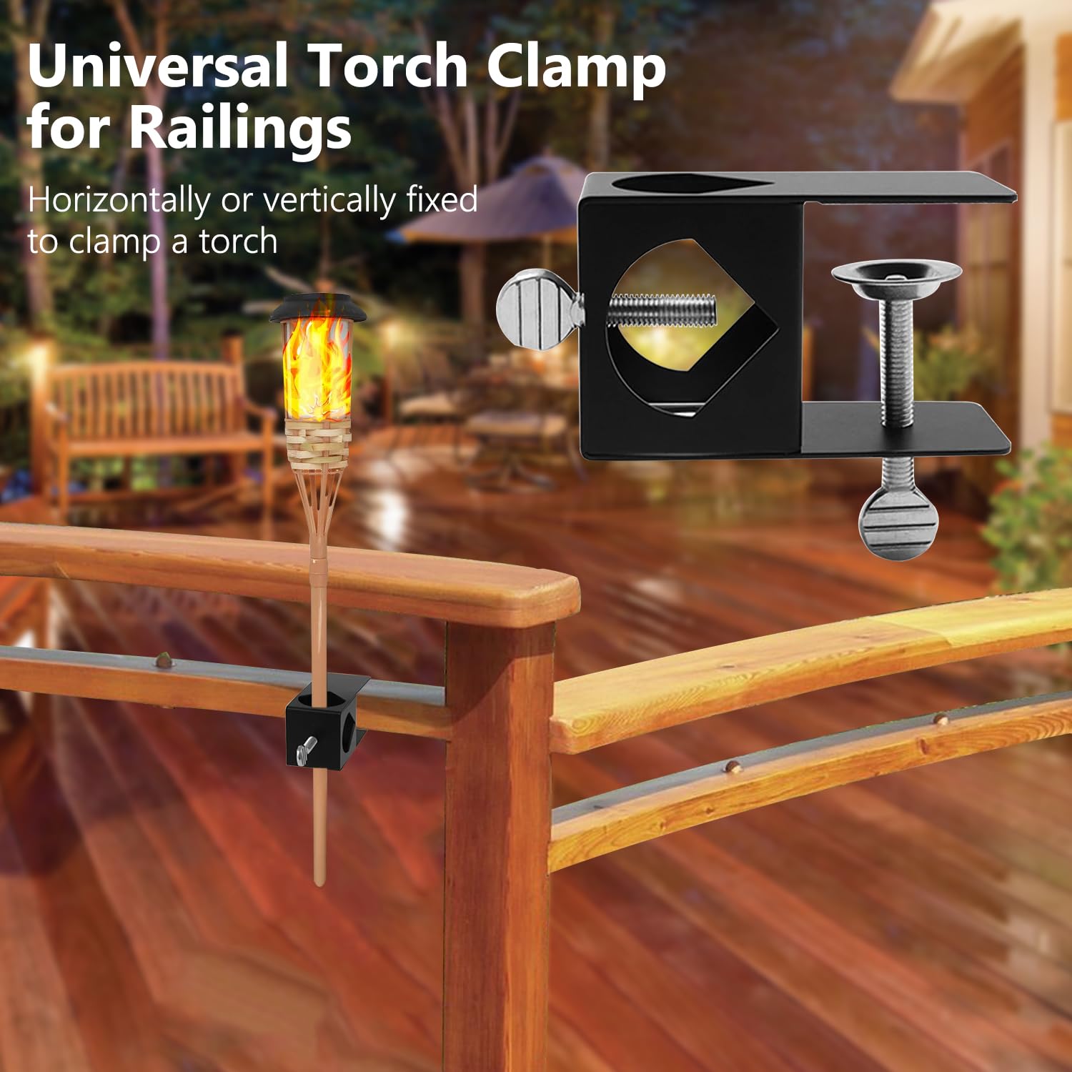 Snapklik.com : Deck Torch Clamp Outdoor Torch Mount Holder Metal Black ...