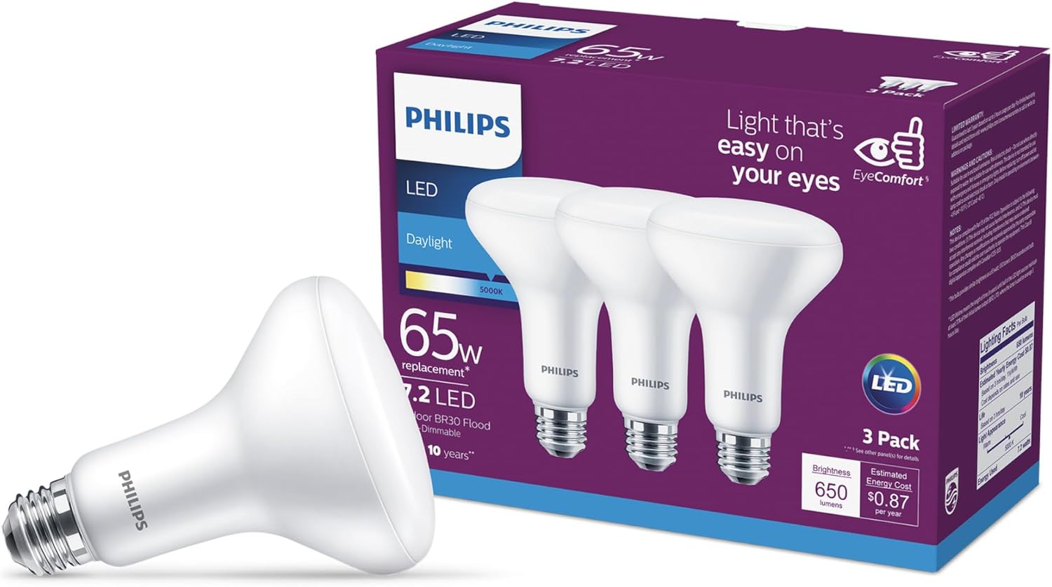 PHILIPS LED Non-Dimmable BR30 Light Bulb - EyeComfort Flicker Free - 7 ...