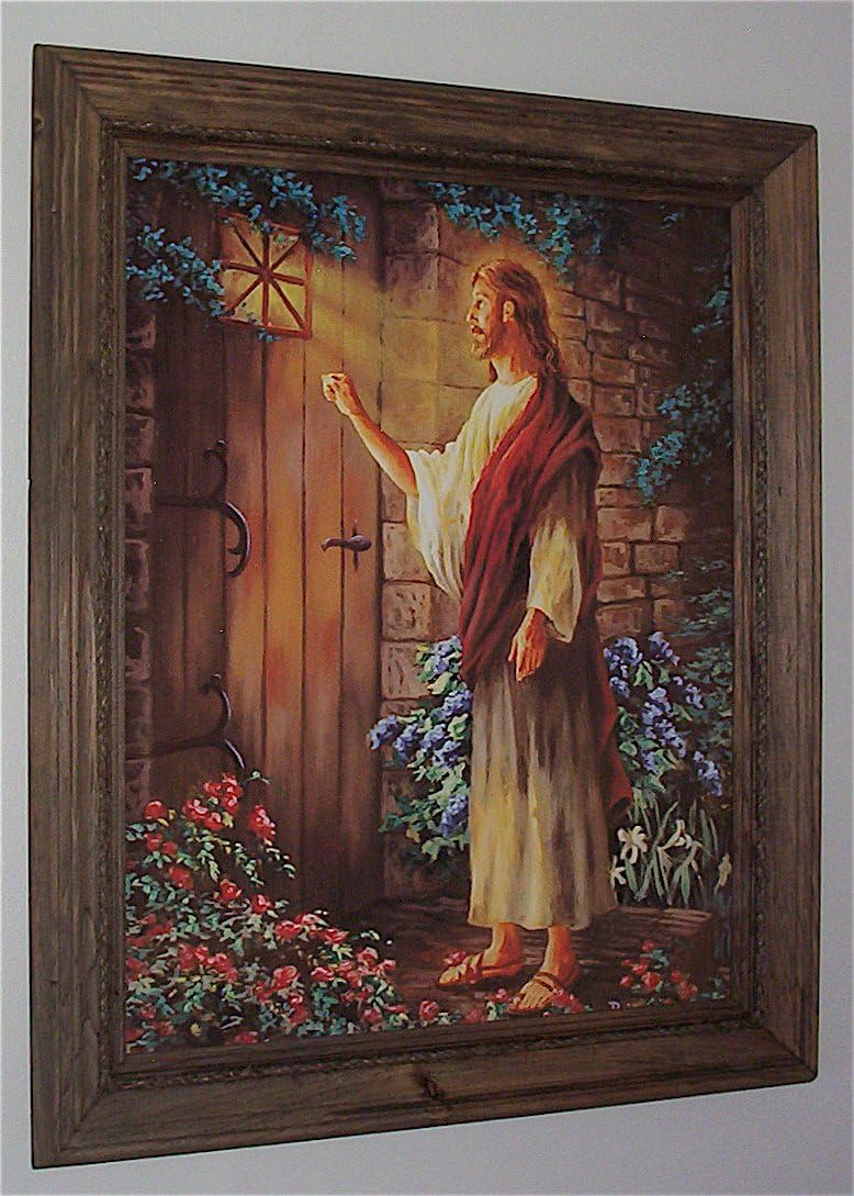 Amazon.com: PICTURE In Rope-Trimmed Pine Wood Frame - JESUS KNOCKING ...