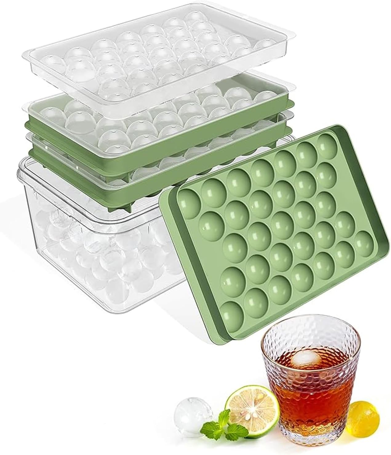 Amazon.com: Ice Cube Tray with Lid and Bin,Ice Tray,62 Round Ice Trays ...