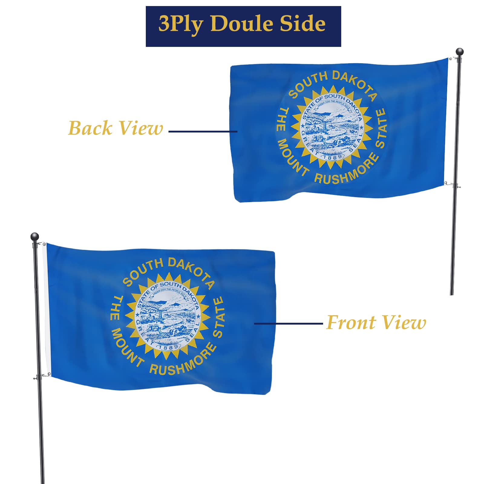 Snapklik.com : TOPFLAGS South Dakota Flag 3x5 Double Side 3Ply SD State ...