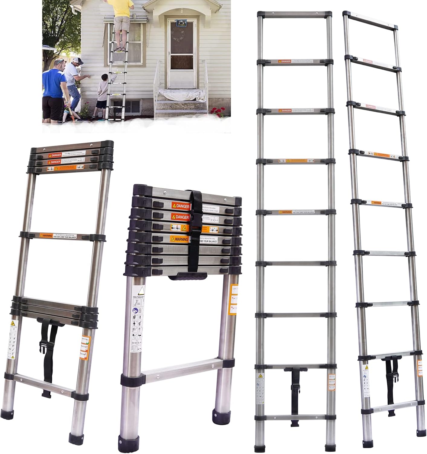 2.6M Telescopic Extension Ladder, Multi-Purpose Folding Telescoping ...