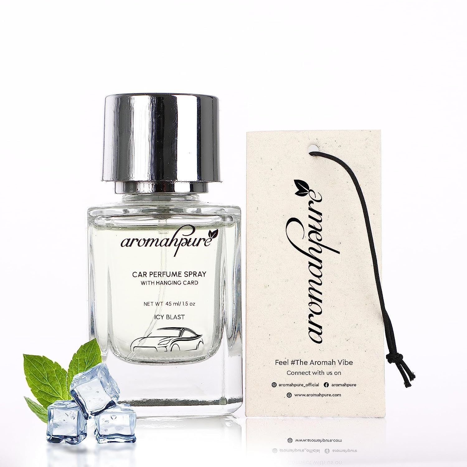 Aromahpure Refreshing Car Perfume Spray with Hanging Card | 45ml | Icy ...