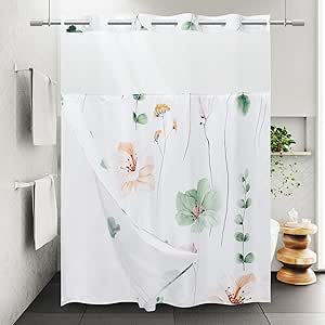 Amazon.com: WITHLOC No Hook Shower Curtain with Snap in Liner - Floral Shower Curtain - Fabric ...