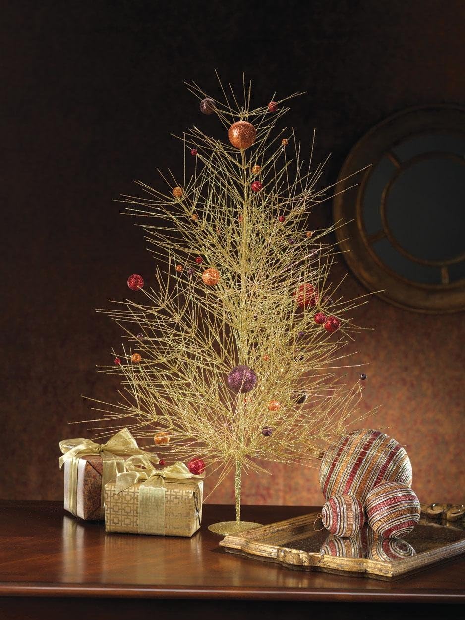 Amazon.com: Gold Glitter Tree with Ornaments (Set of 2) Color: Gold ...