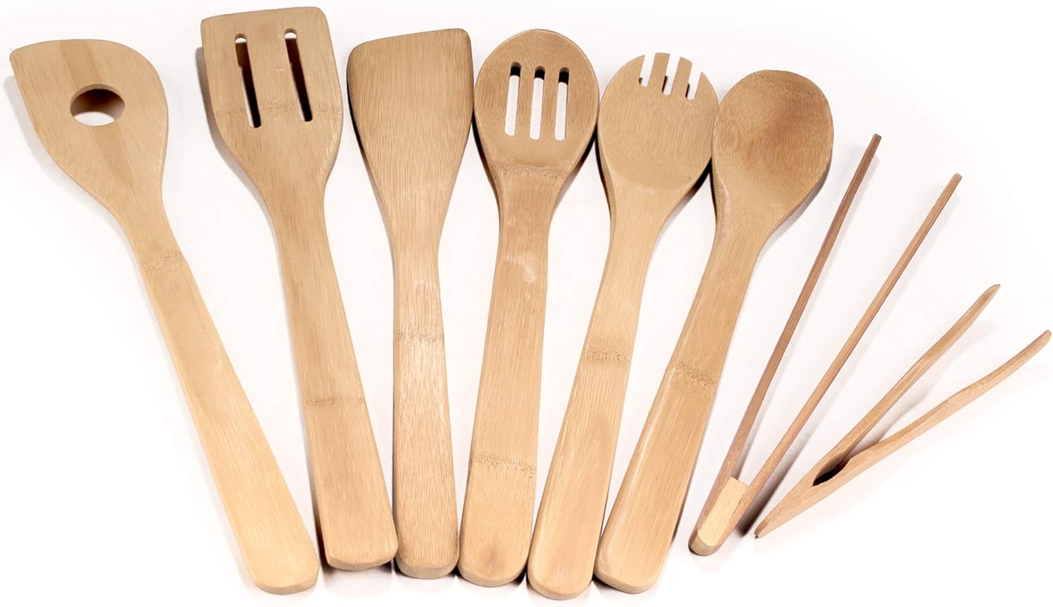 Amazon.com: BambooMN Organic Bamboo Utensil Set Spatula Spoon Tongs - 8 ...
