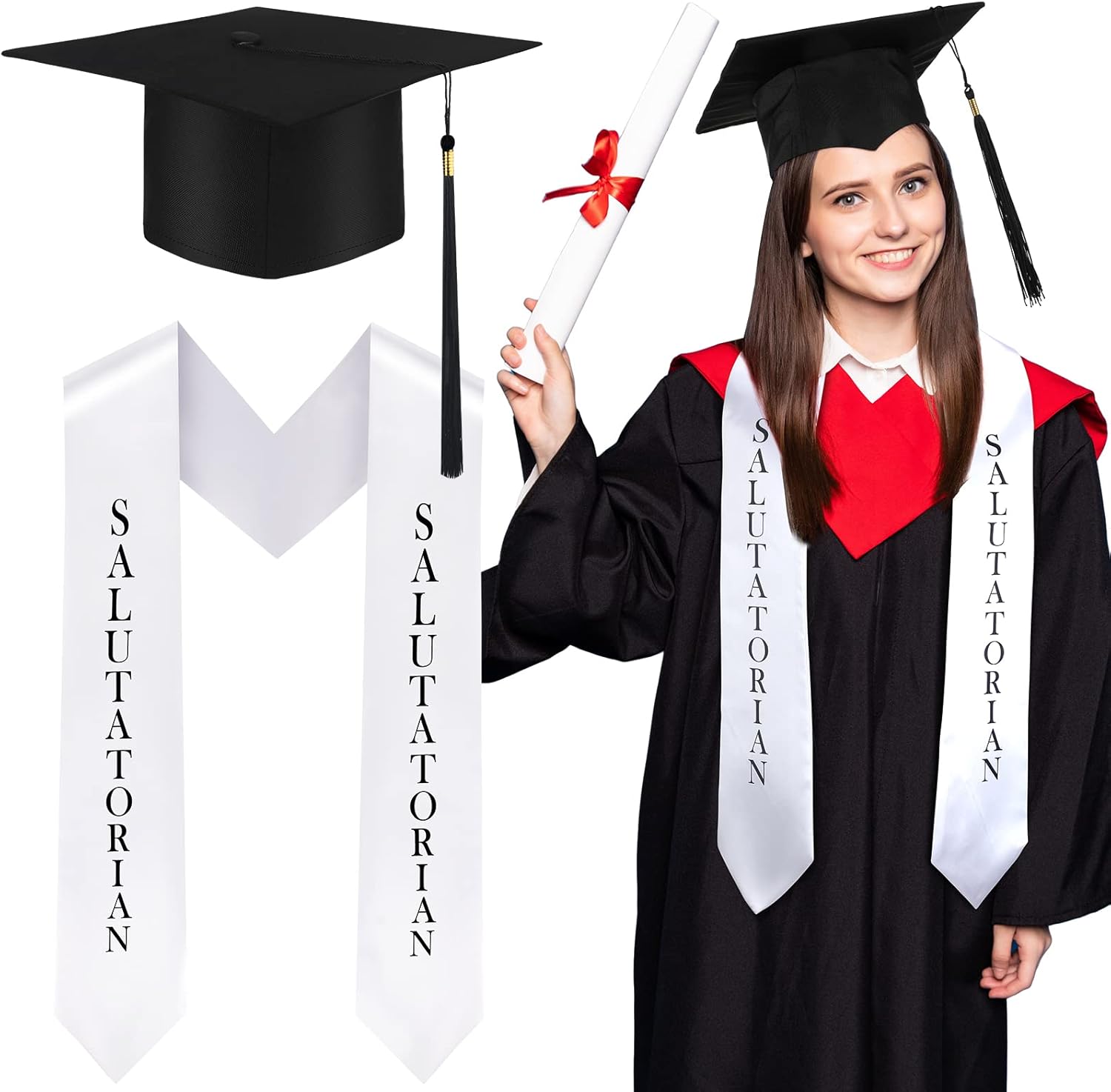 Amazon.com: Wesiti 2 Pcs Graduation Salutatorian Stole Unisex Classic ...