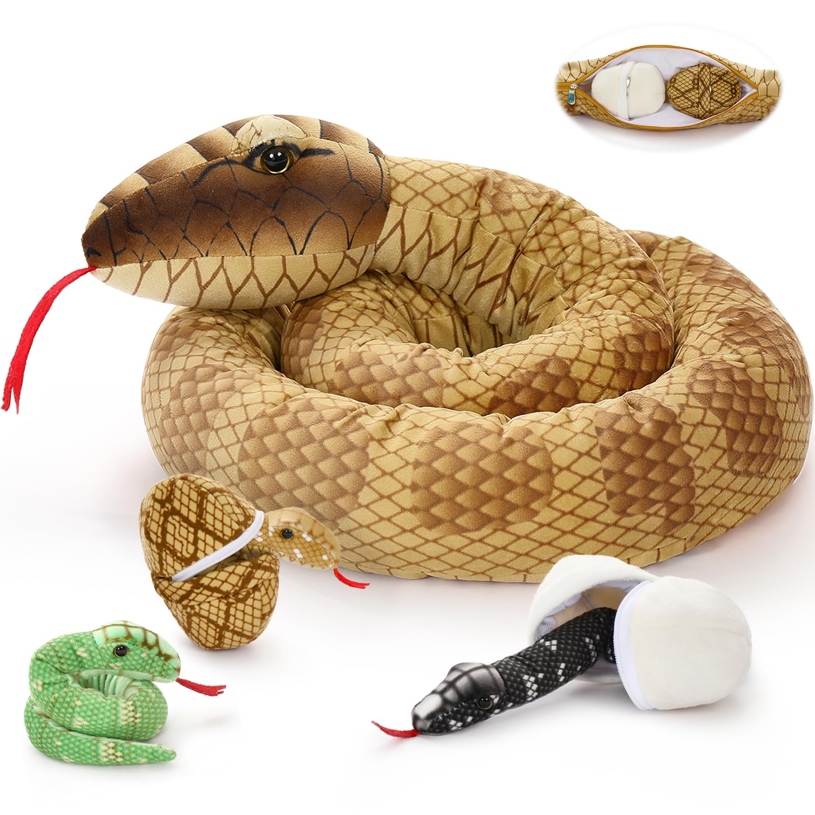 Amazon.com: Tezituor Snake Stuffed Animal with Babies,80" Long Brown ...