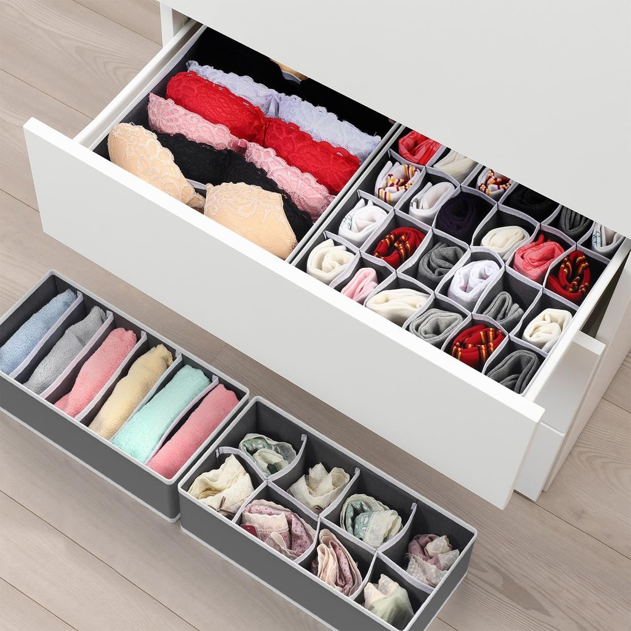 Drawer Organiser Divider – Set of 4 Fabric Drawer Dividers for Baby ...