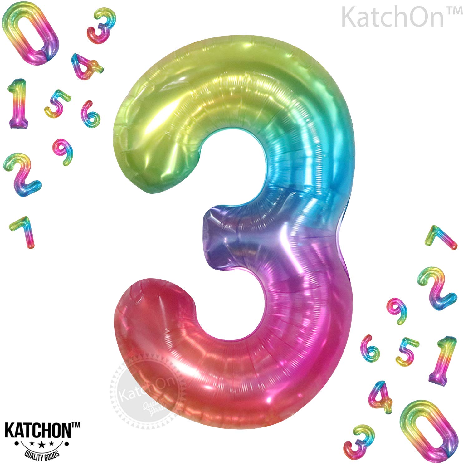Buy Giant, Rainbow Number 3 Balloon - 40 Inch | Rainbow 3 Balloon ...