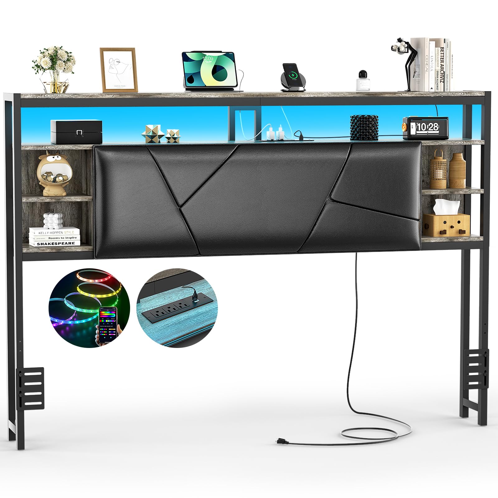 Amazon.com - Hyomdeck Upholstered Queen Size Headboard with Charging ...