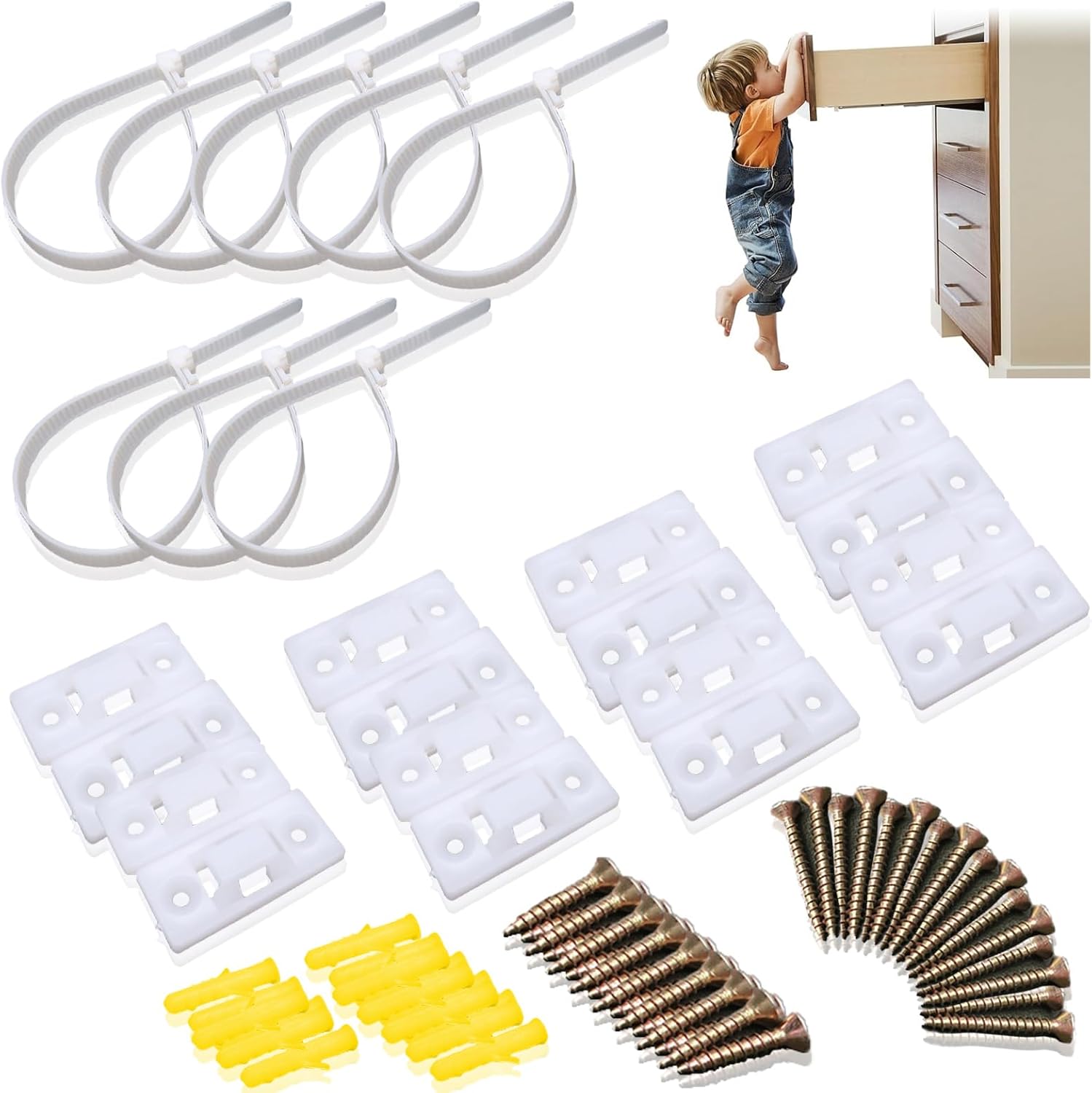 Anti-Tip Furniture Wall Anchor Straps, Adjustable Safety Furniture Wall ...