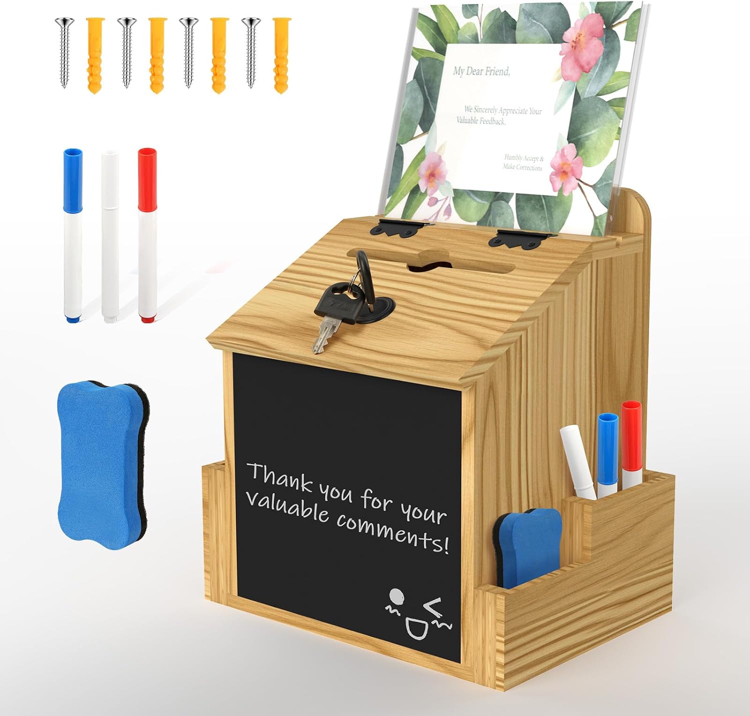Amazon.com: Skdtazrz Wooden Suggestion Box with Acrylic Sign Holder,Tip ...