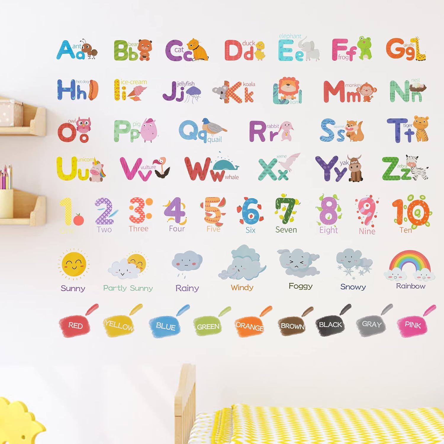 Leaning Alphabet Numbers Color Wall Stickers Removable Educational ABC ...