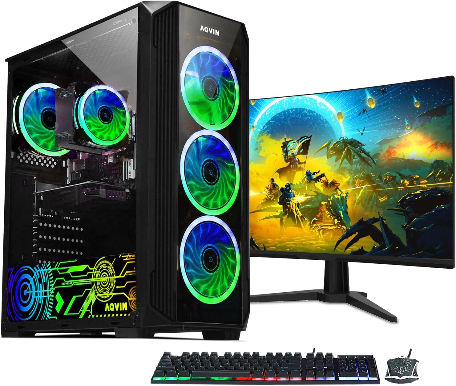 AQVIN ZForce Gaming Desktop Tower PC with 24 Inch Gaming Monitor ...