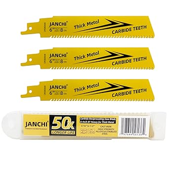 6-inch 8T Carbide Reciprocating Saw Blade, Heavy Duty for Cutting Thick ...