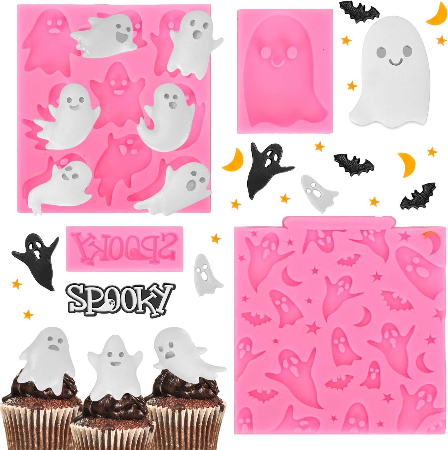 Amazon.com: 2 Pcs Halloween Silicone Molds Ghost Vampire Bat Chocolate ...