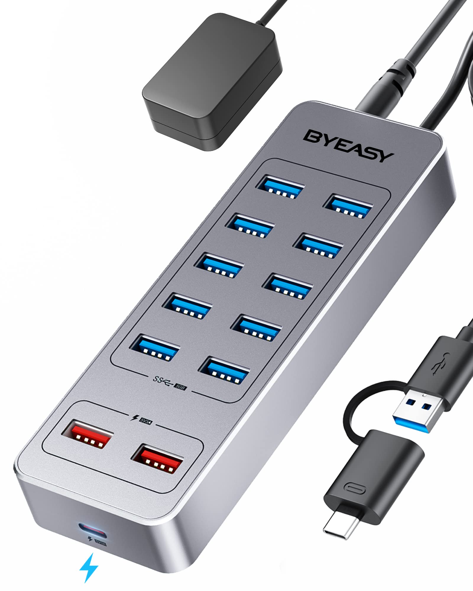 Amazon.com: BYEASY Powered USB Hub, 13-Port USB 3.0 Data Hub with 10 ...