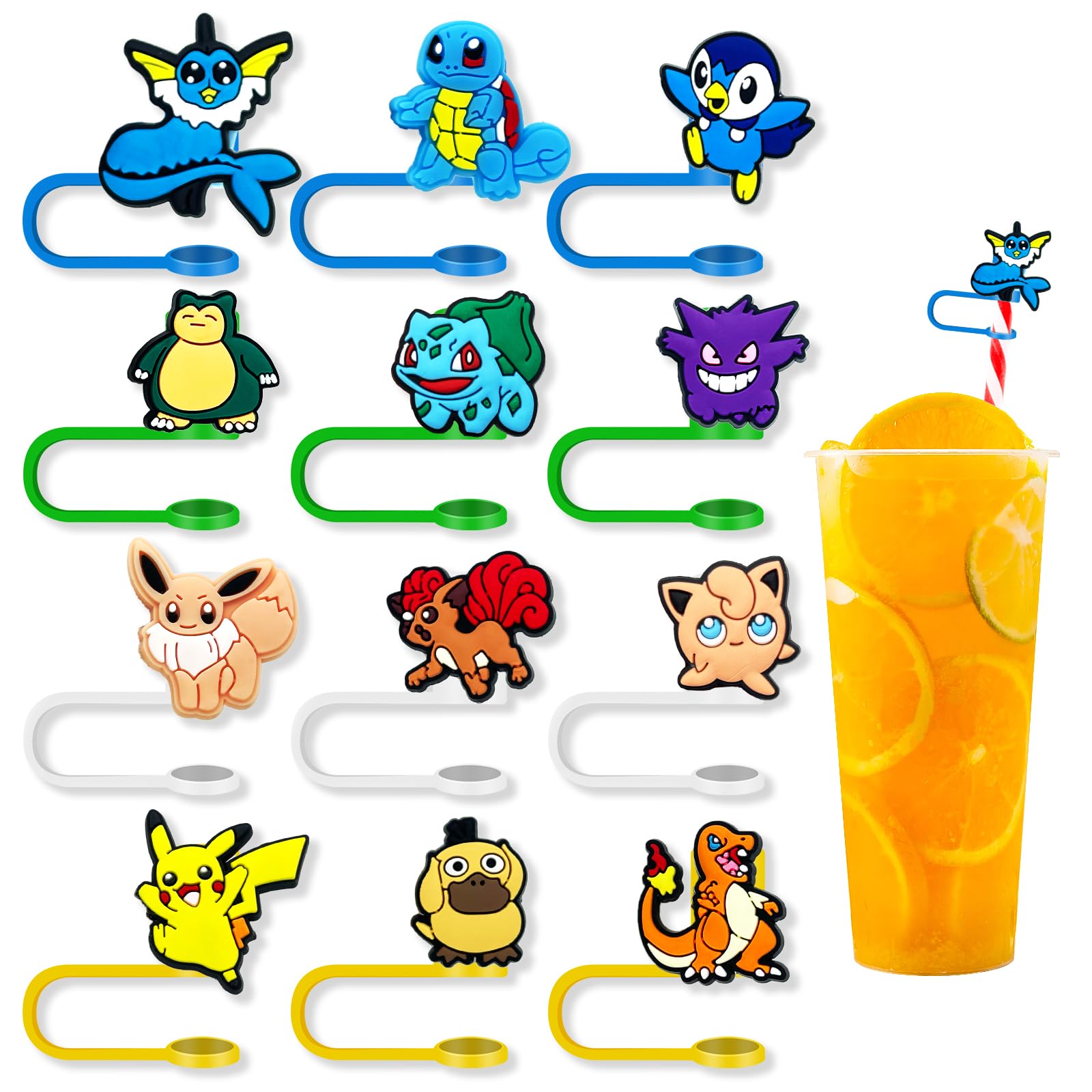Amazon.com: 12Pcs Straw Covers Cap for Tumblers, Cute Cartoon Straw ...