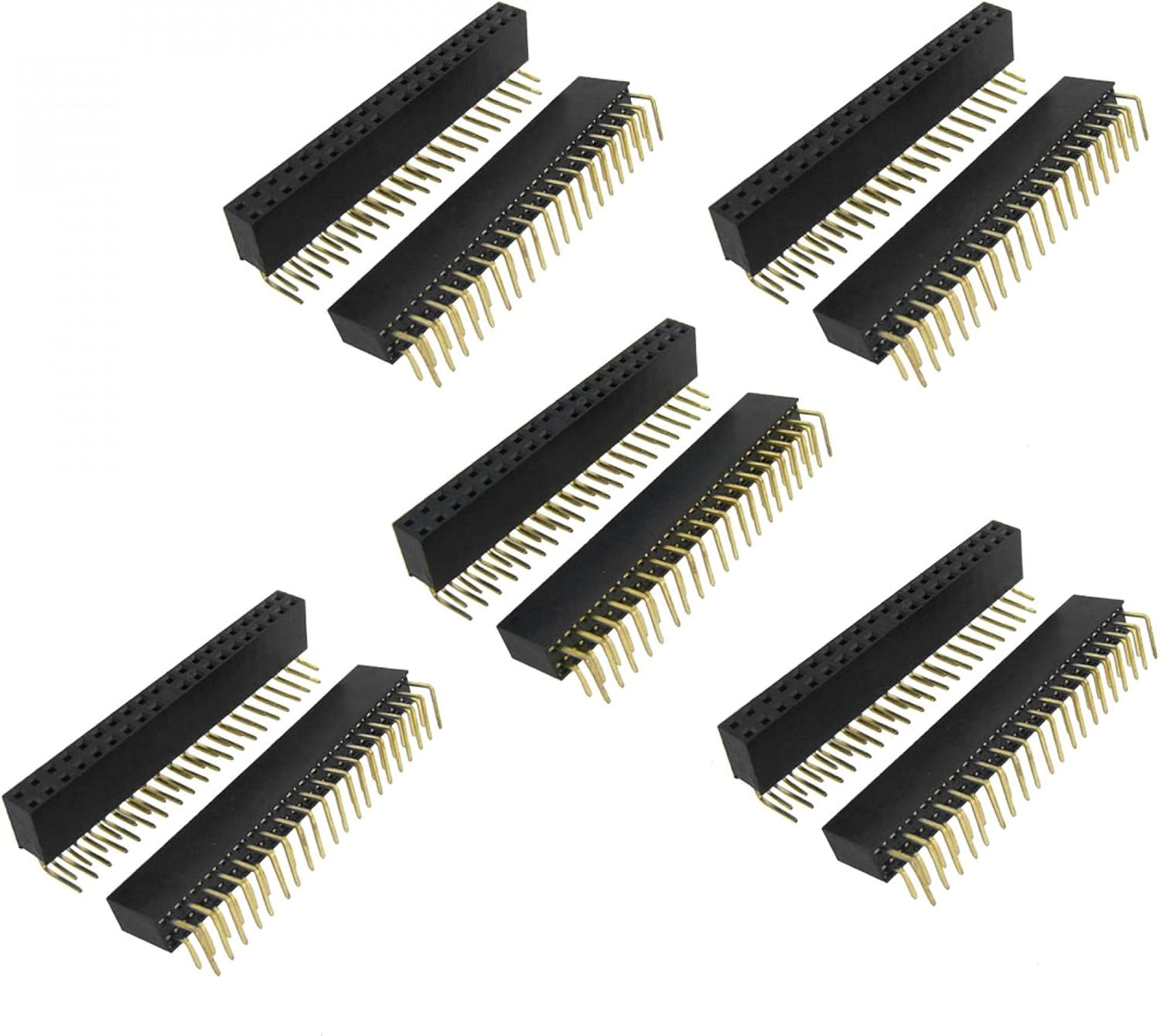 Sourcingmap 10 Pcs 2×20 Pin 2.54mm Pitch Dual Row Right Angle Female ...