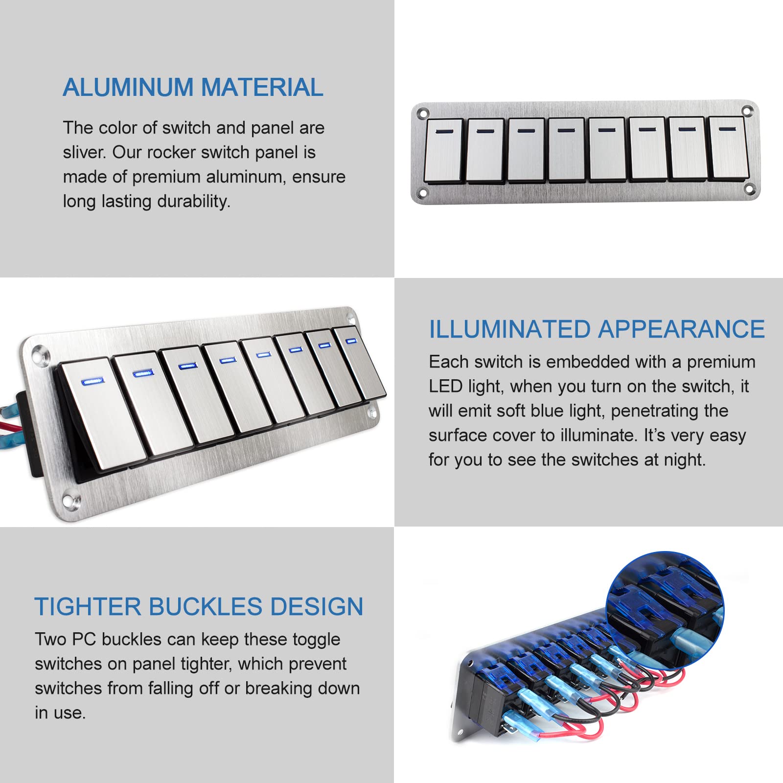 Snapklik.com : Waterproof Toggle Switch Panel 8 Gang Aluminum Rocker Switch Panel 12V/24V On-Off ...