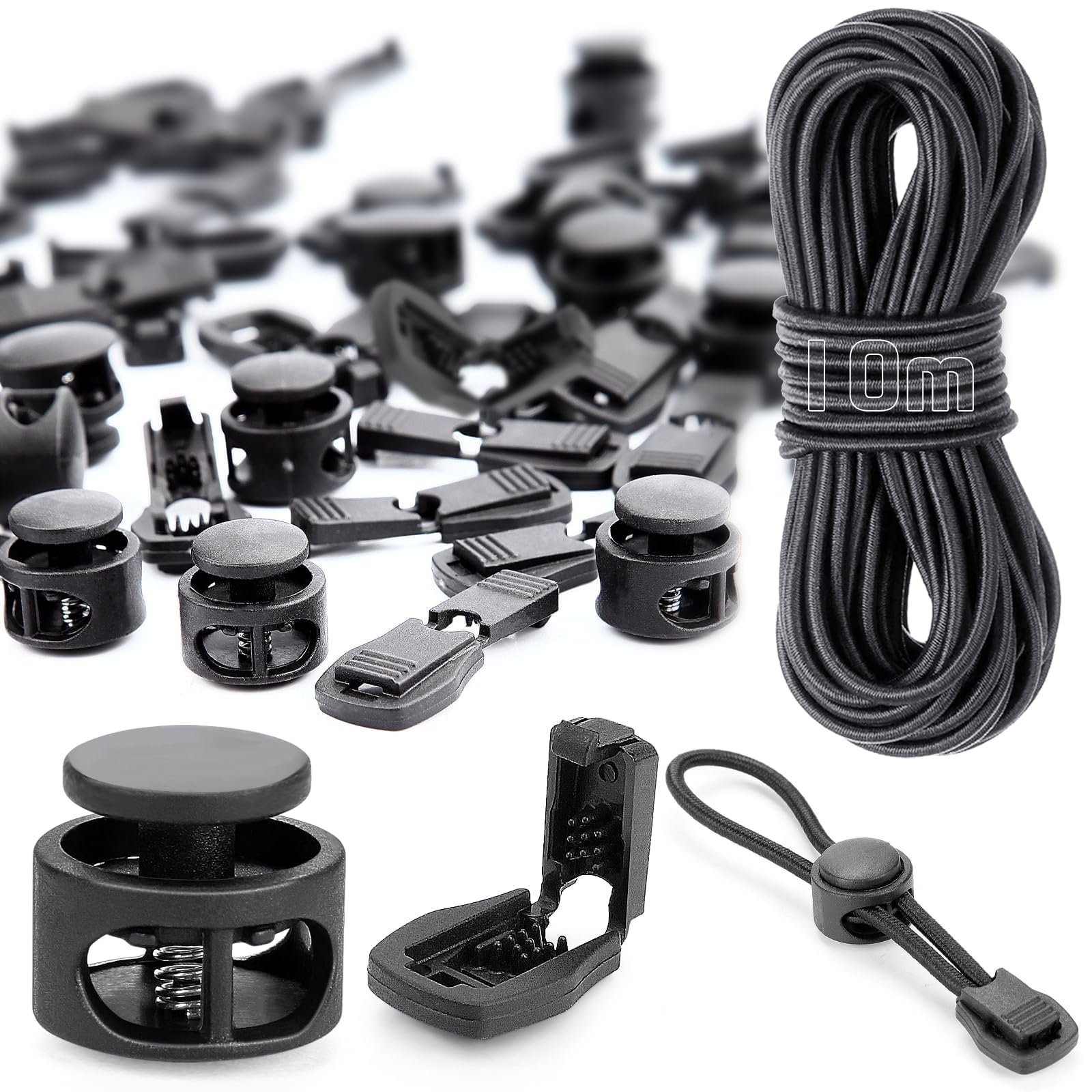 10 m Elastic Rubber Cord, 3 mm, Round Cord, Elastic Cord with 40 Cord ...