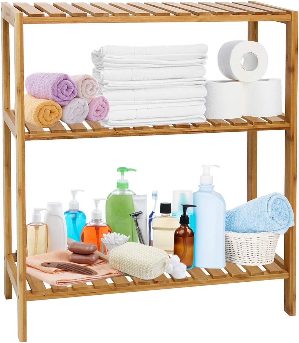 Amazon.com: Bamboo Shelf Bathroom 3-Tier Storage Shelves Stand Rack ...