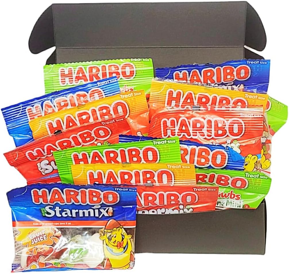Haribo Mini Bags Gift Box Set - 20 chewy treat size fruit gummies Bulk ...