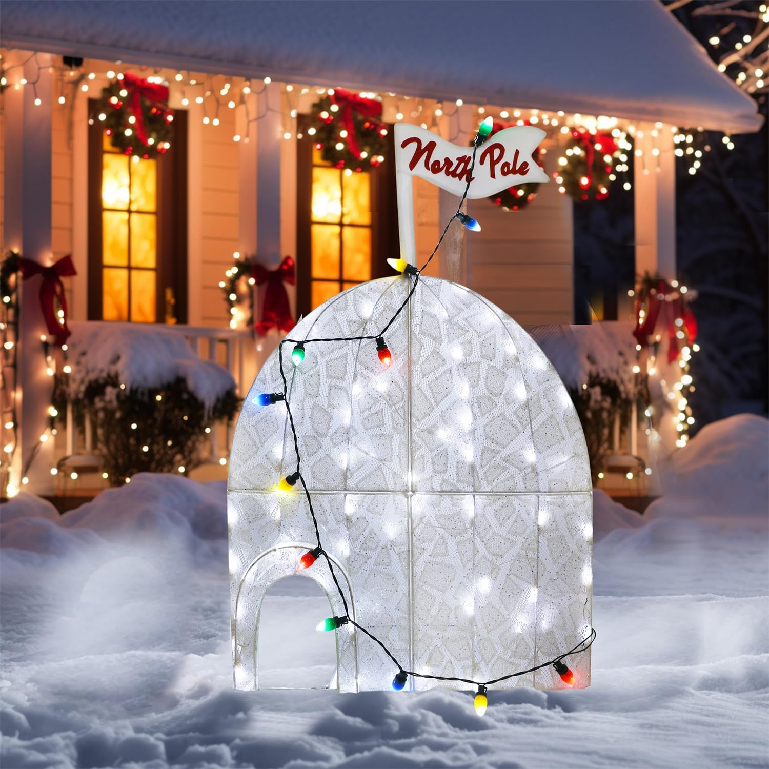 Amazon.com: Hausse Lighted Christmas Igloo Decorations, 39" Pre-Lit 2D ...