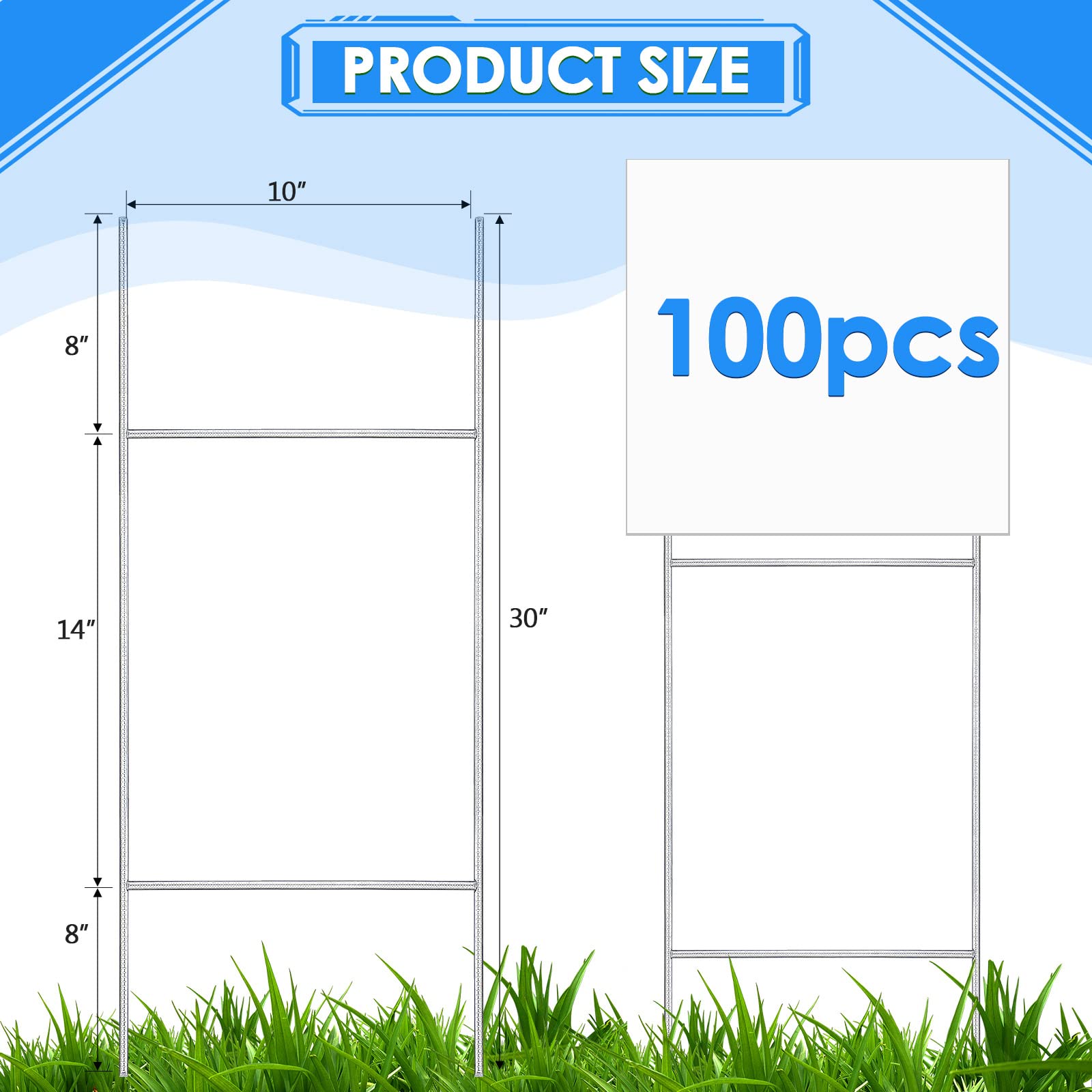 100 Pcs Yard Sign Stakes 30'' x 10'' Metal H Stakes Heavy Duty Frame ...