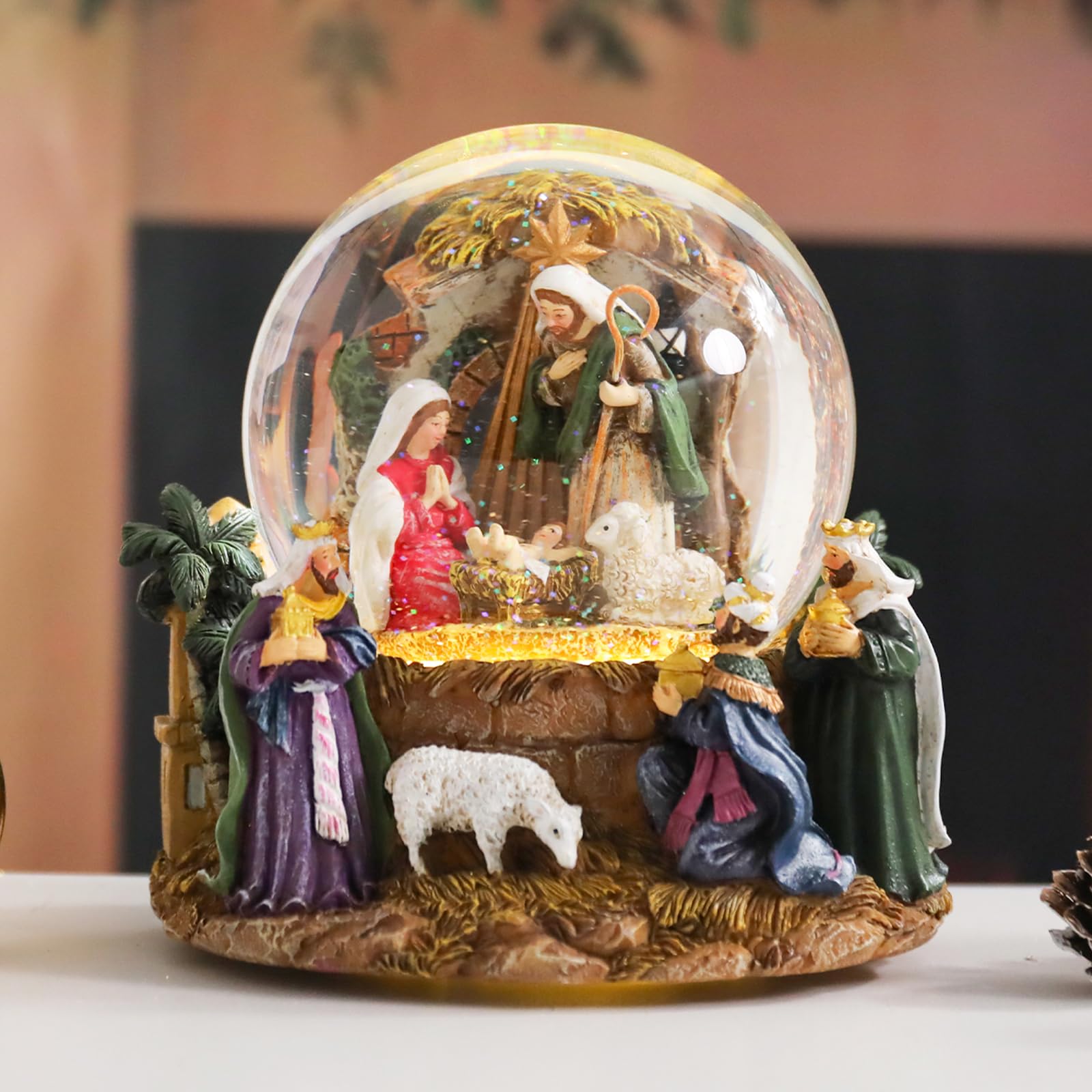 Amazon.com: MUMTOP Christmas Snow Globes, Nativity Scene Snow Globes ...