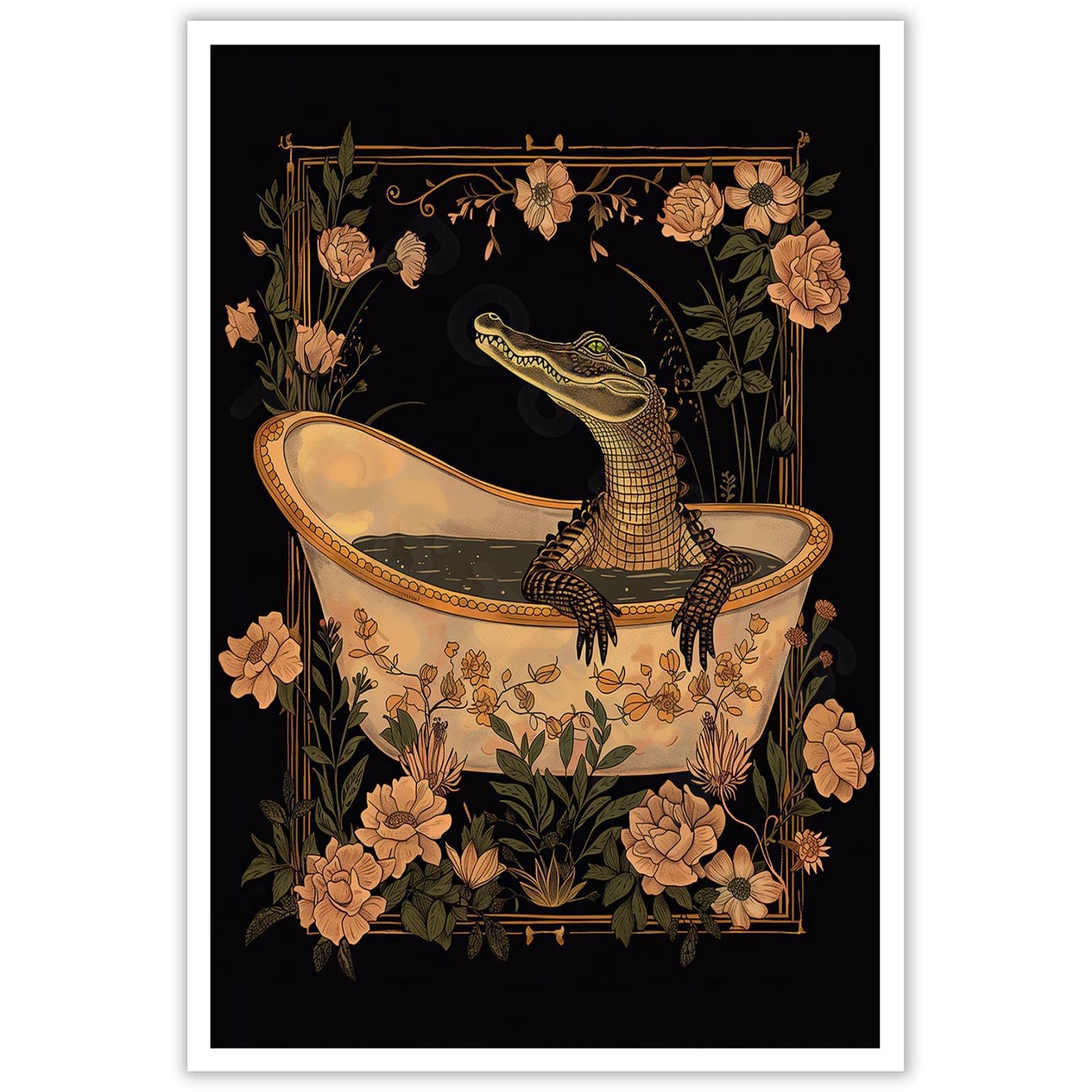 Amazon.com: Retro Funny Whimsical Alligator On The Toilet Botanical ...