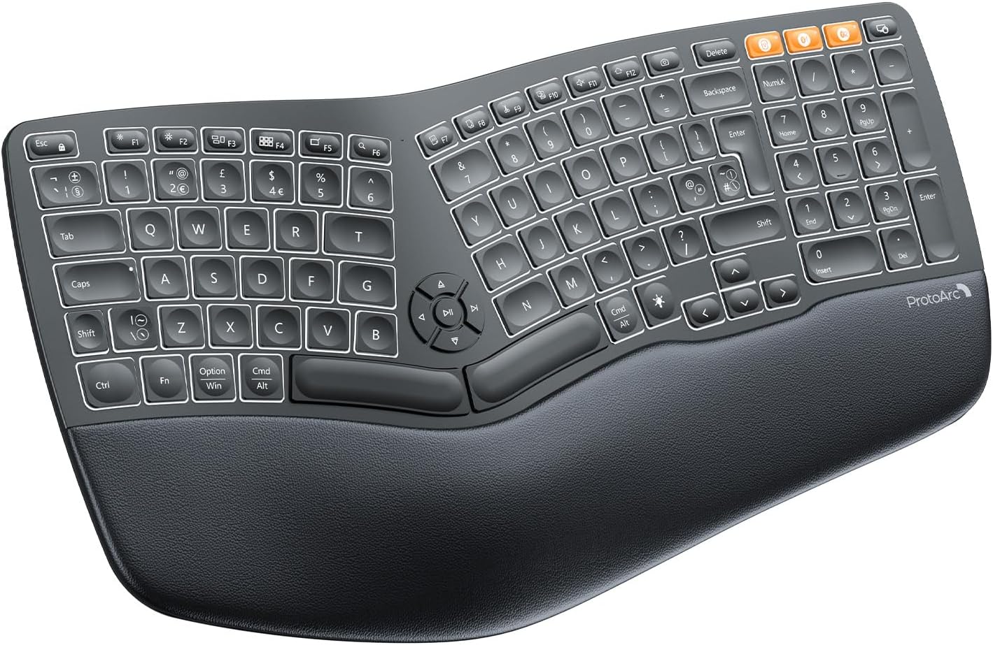 ProtoArc Backlit Ergonomic Wireless Keyboard, EK01 Bluetooth Ergo Split ...