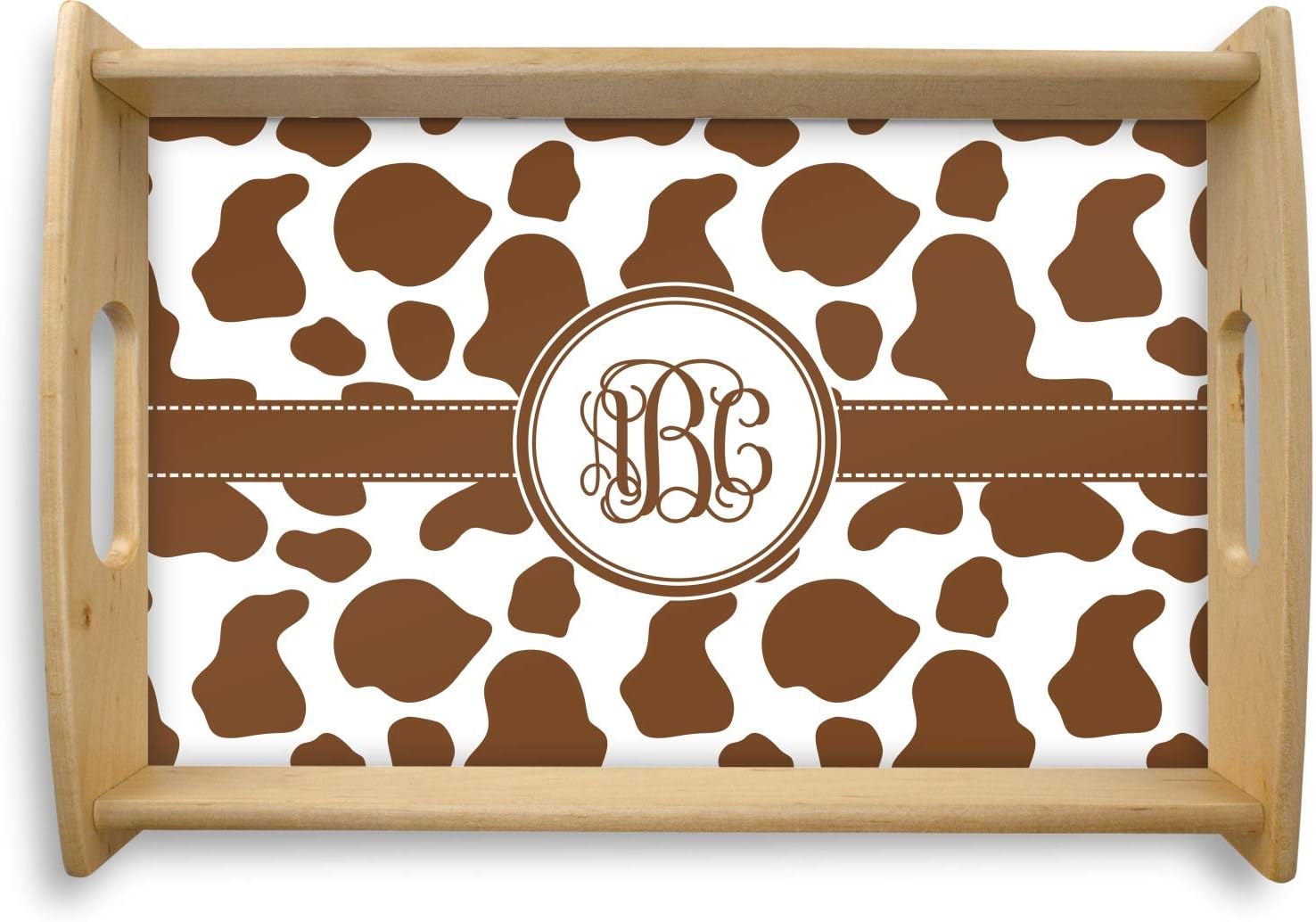 Amazon.com | Personalized Cow Print Natural Wooden Tray - Small ...