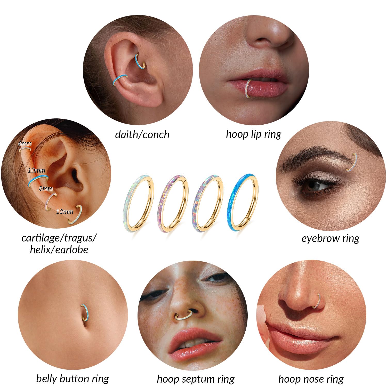 Snapklik.com : FUNLMO 316L Surgical Steel Nose Ring Hoop Opal Cartilage ...